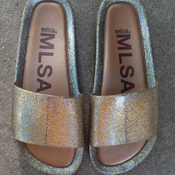 Melissa | Shoes | Melissa Mlsa Glitter Gold Recycled Plastic Slide ...